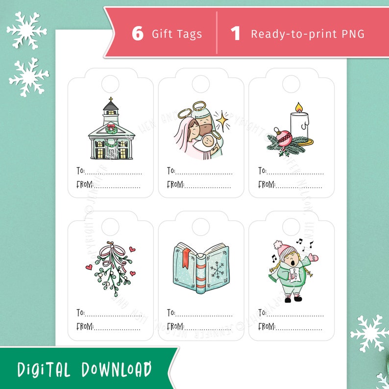 6 Christian Gift Tags, Traditional Christmas Holiday Season, Instant ...