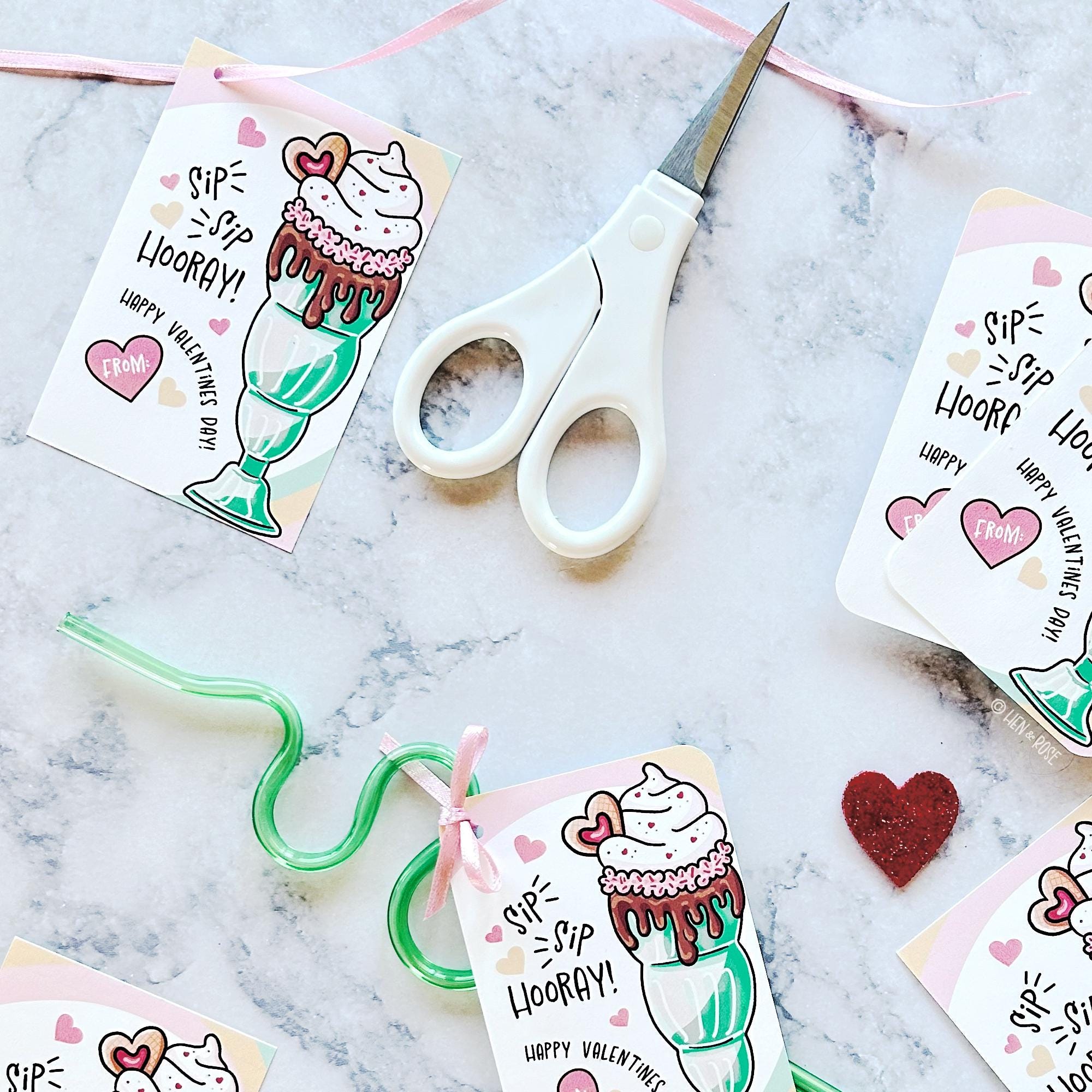 Sip Sip Hooray Valentines Day Card Printable, Silly Straw Gift Tag, Kid ...