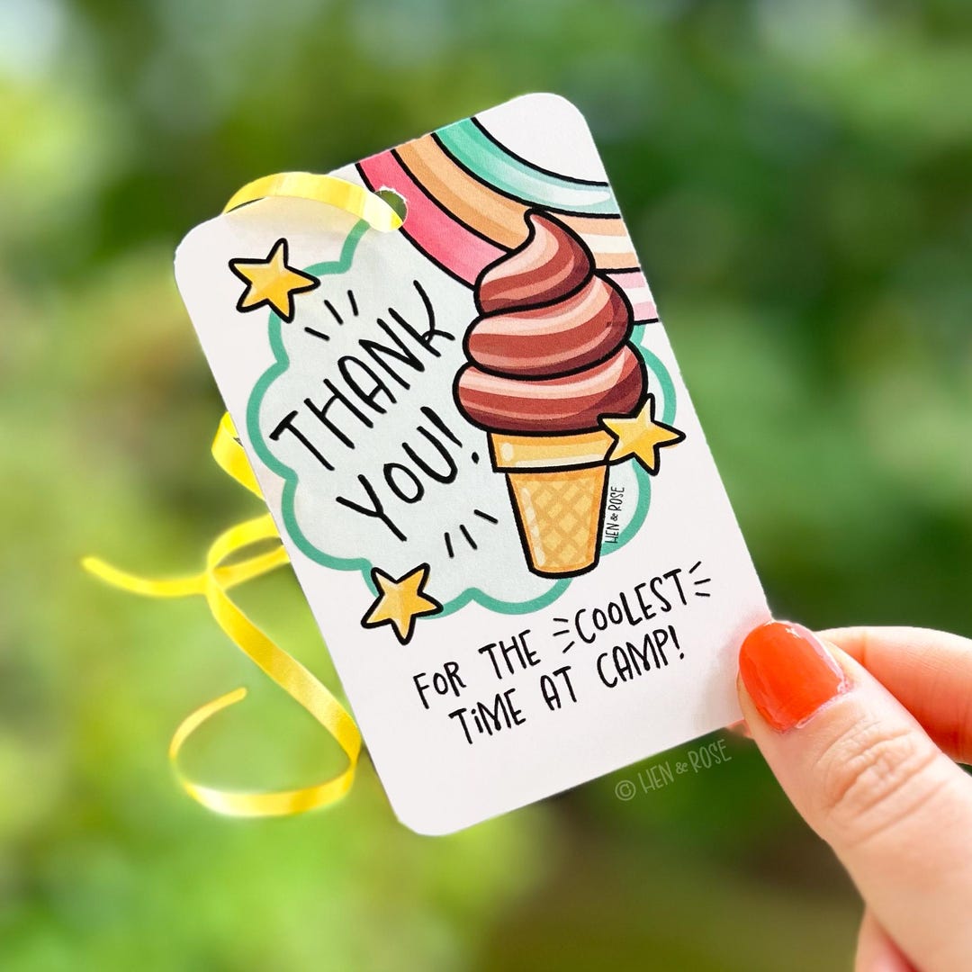 Ice Cream Camp Thank You Printable Tag, Coolest Time at Camp Card ...