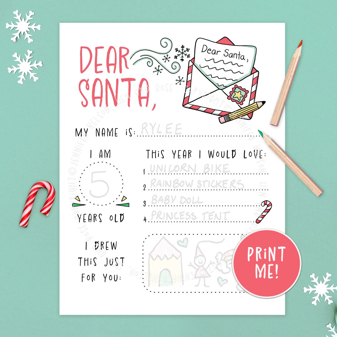 Letter to Santa Printable, Coloring Worksheet for Kids & Family ...
