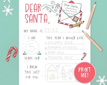 Christmas Wish List Printable Letter to Santa Coloring - Etsy