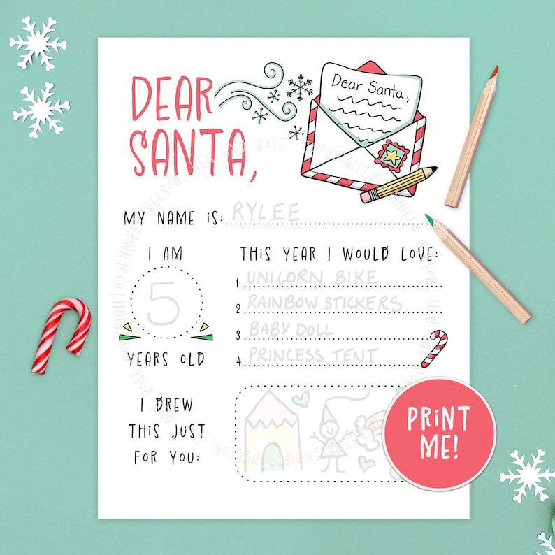 Letter to Santa Printable, Coloring Worksheet for Kids & Family ...