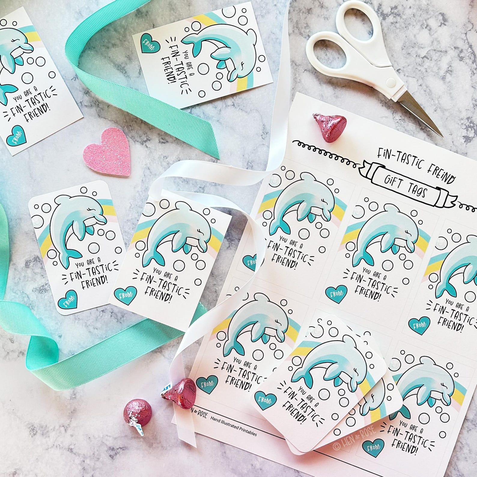 Cute Dolphin Valentines Day Card Printable, Fintastic Friend Bubble Tag ...