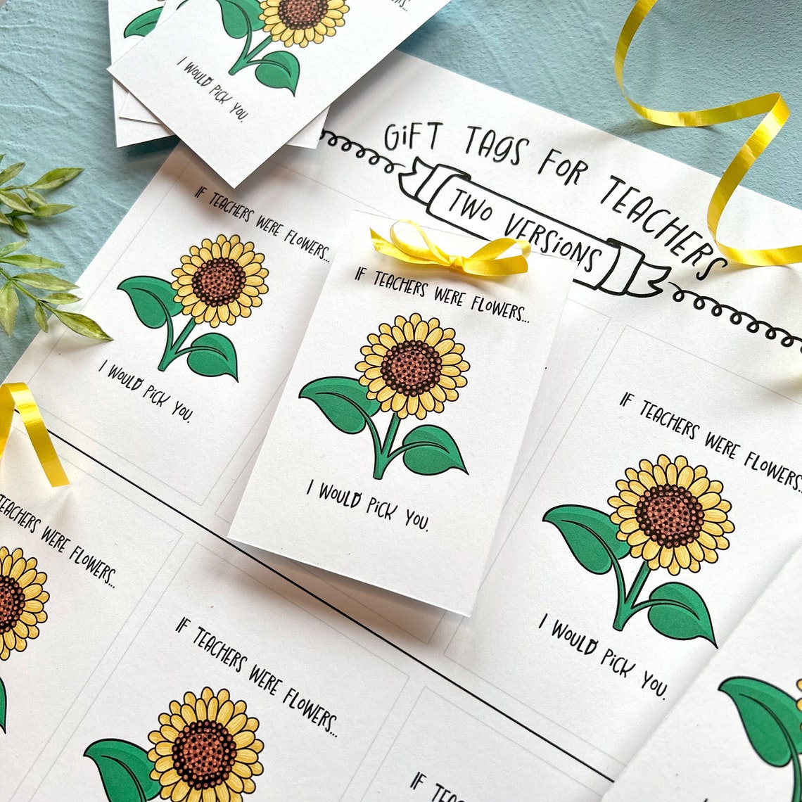 Printable Teacher Appreciation Gift Tags, Sunflower Thank You Card, End ...