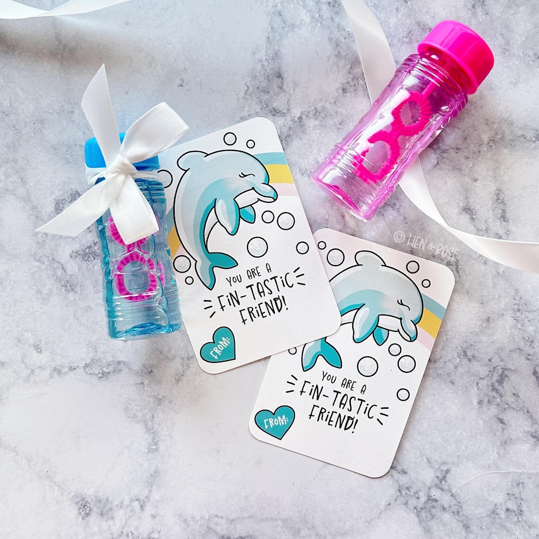 Cute Dolphin Valentines Day Card Printable, Fintastic Friend Bubble Tag ...
