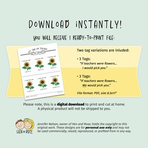 Printable Teacher Appreciation Gift Tags, Sunflower Thank You Card, End ...