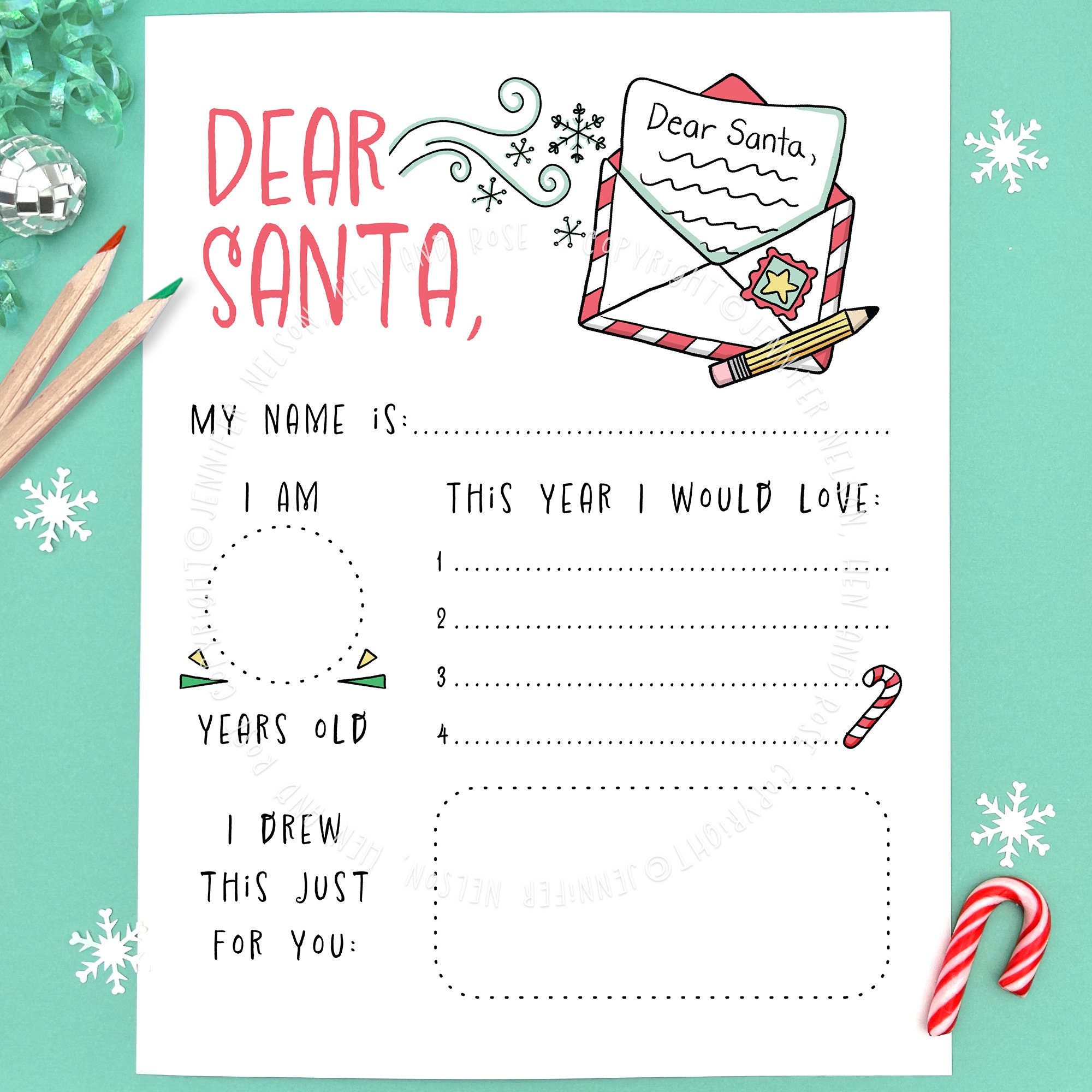 Letter to Santa Printable, Coloring Worksheet for Kids & Family ...
