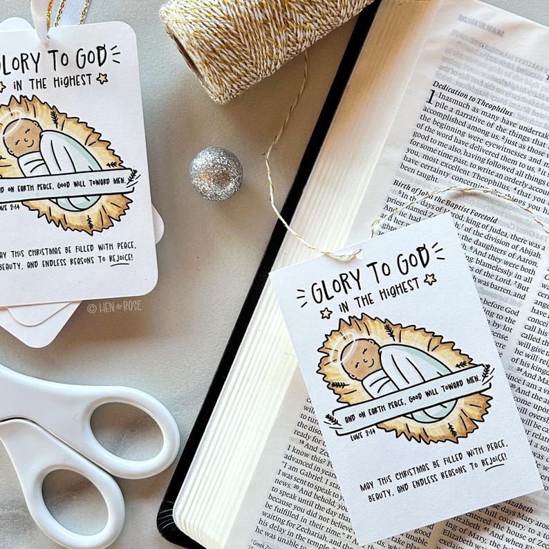 Glory to God Bible Verse Printable Tag, Winter Christmas Teacher ...