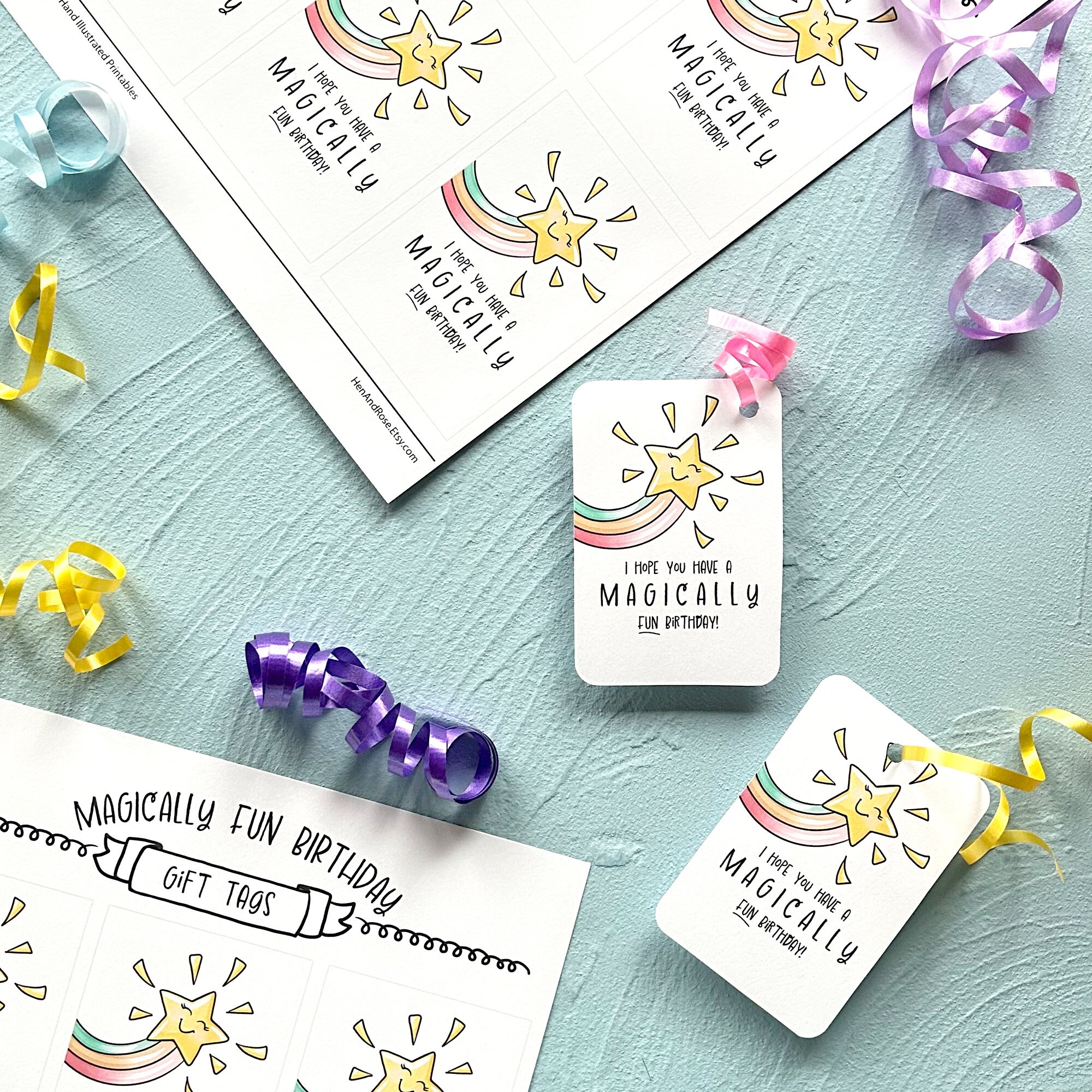Printable Birthday Gift Tags, Pastel Rainbow Shooting Star Card ...
