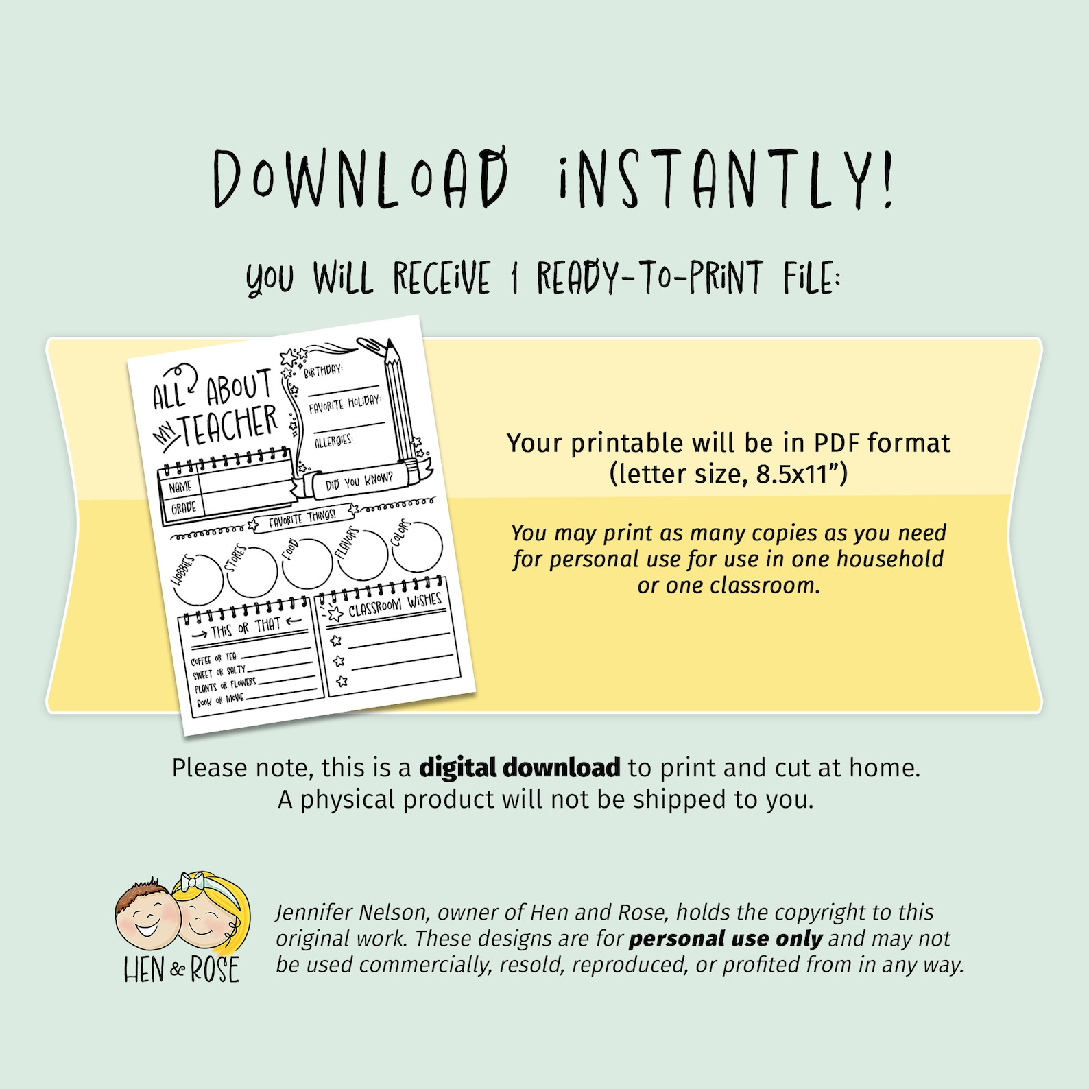 Teacher Favorite Things Worksheet, All About My Teacher Sheet, PTO ...