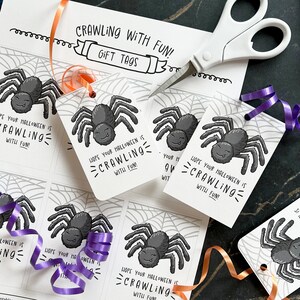 Printable Spider Halloween Tag, Crawling With Fun Trick or Treat Gift ...