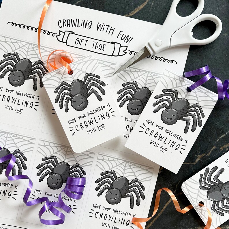 Printable Spider Halloween Tag, Crawling With Fun Trick or Treat Gift ...