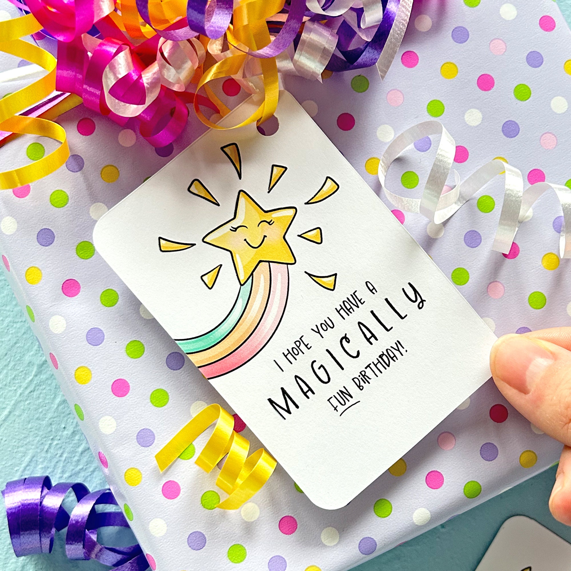 Printable Birthday Gift Tags, Pastel Rainbow Shooting Star Card ...