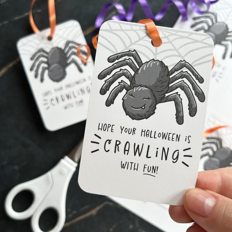 Printable Spider Halloween Tag, Crawling With Fun Trick or Treat Gift ...