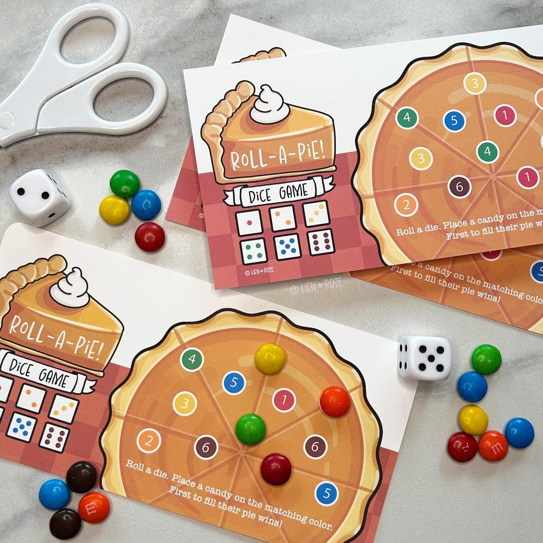 Roll A Pie Dice Game Printable, Kid Thanksgiving Table Party Game, Fall ...