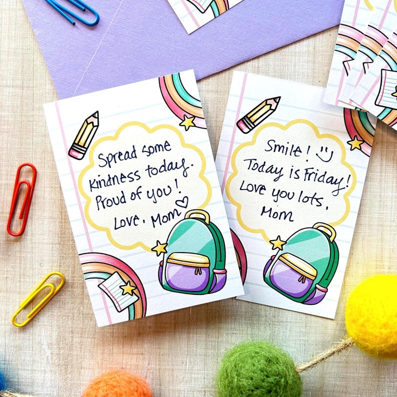 Printable School Note Cards, Note To/from the Teacher, Affirmations ...