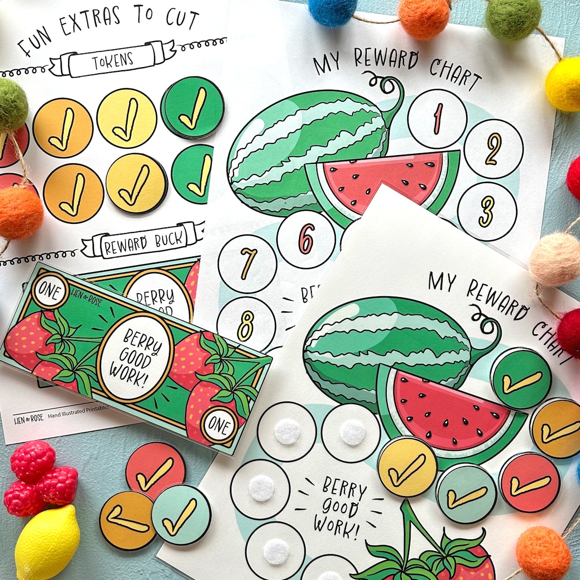 Kids Reward Chart Kit Healthy Foods Reward Bucks Coupon 10 Tokens ...