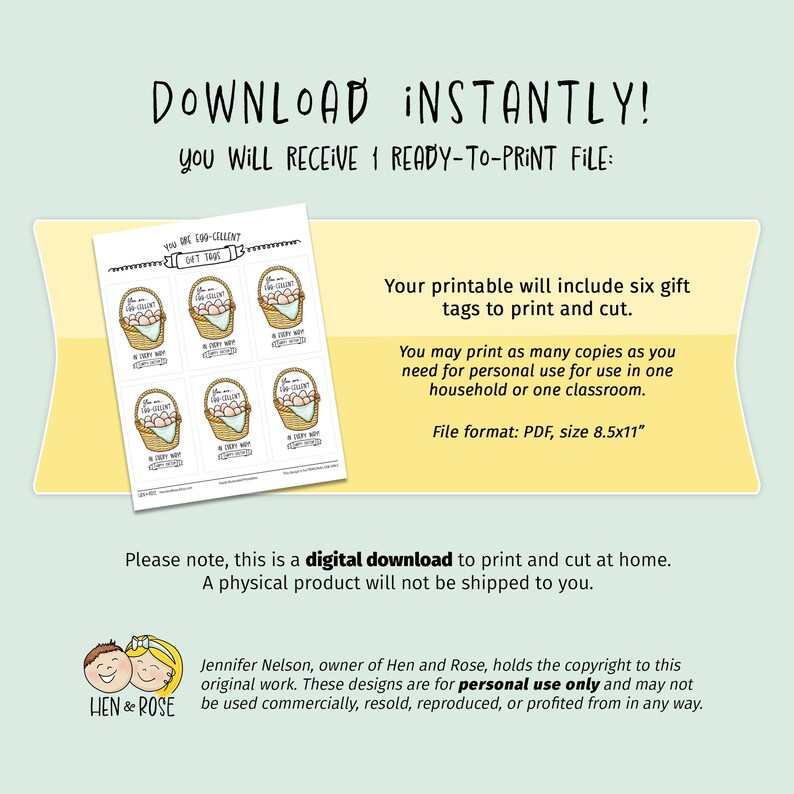 You Are Egg-cellent Gift Tag, Cute Happy Easter Printable Card, Hand ...