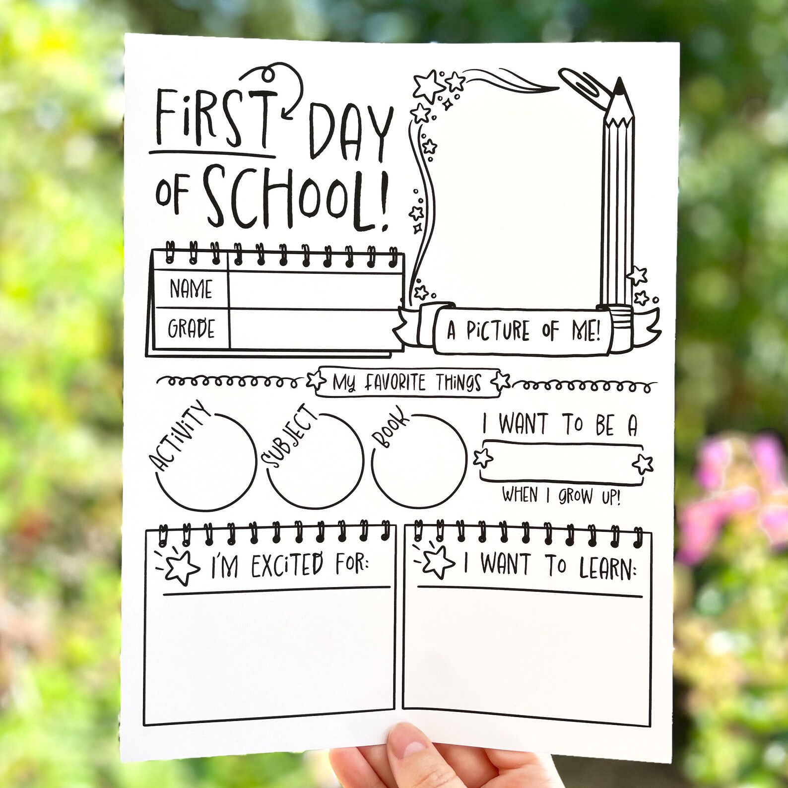 Start of School Worksheet Set, First Day Memory Book Coloring Page, All ...