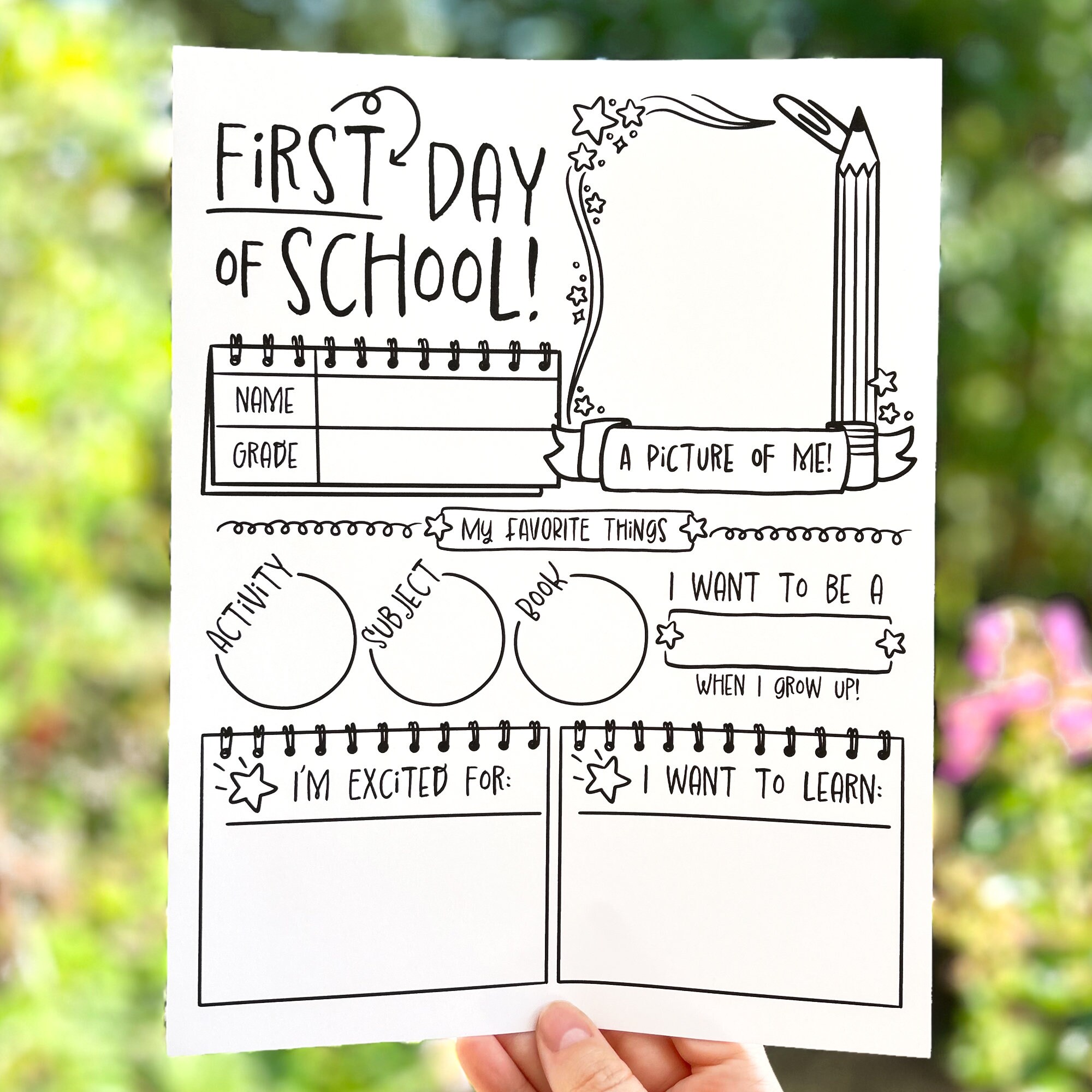 First Day of School Worksheet, Memory Book Coloring Page, Kid Capsule ...