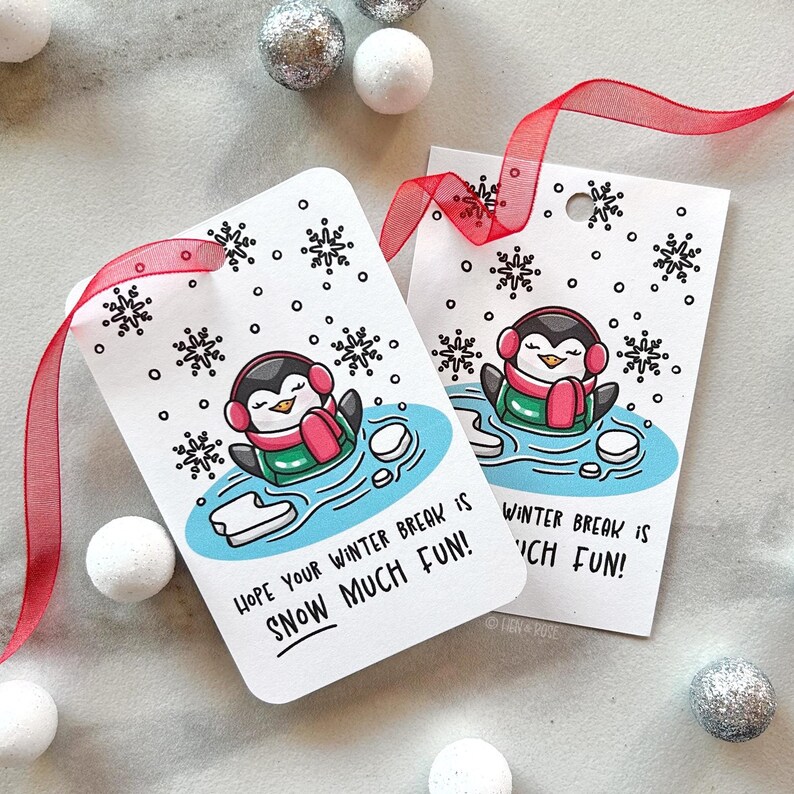 Snow Much Fun Penguin Tag, School Winter Break Printable Card for ...