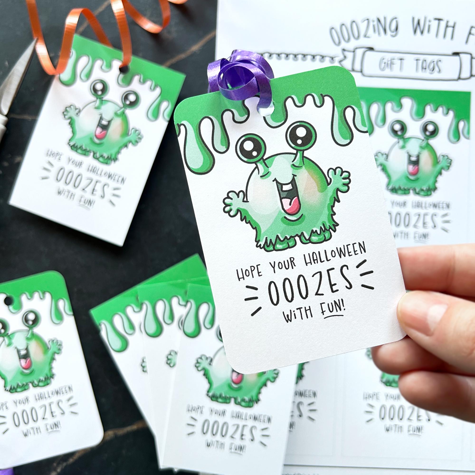 Cute Slime Monster Tags, Printable Halloween Alien Gift Tag, Hand Drawn ...