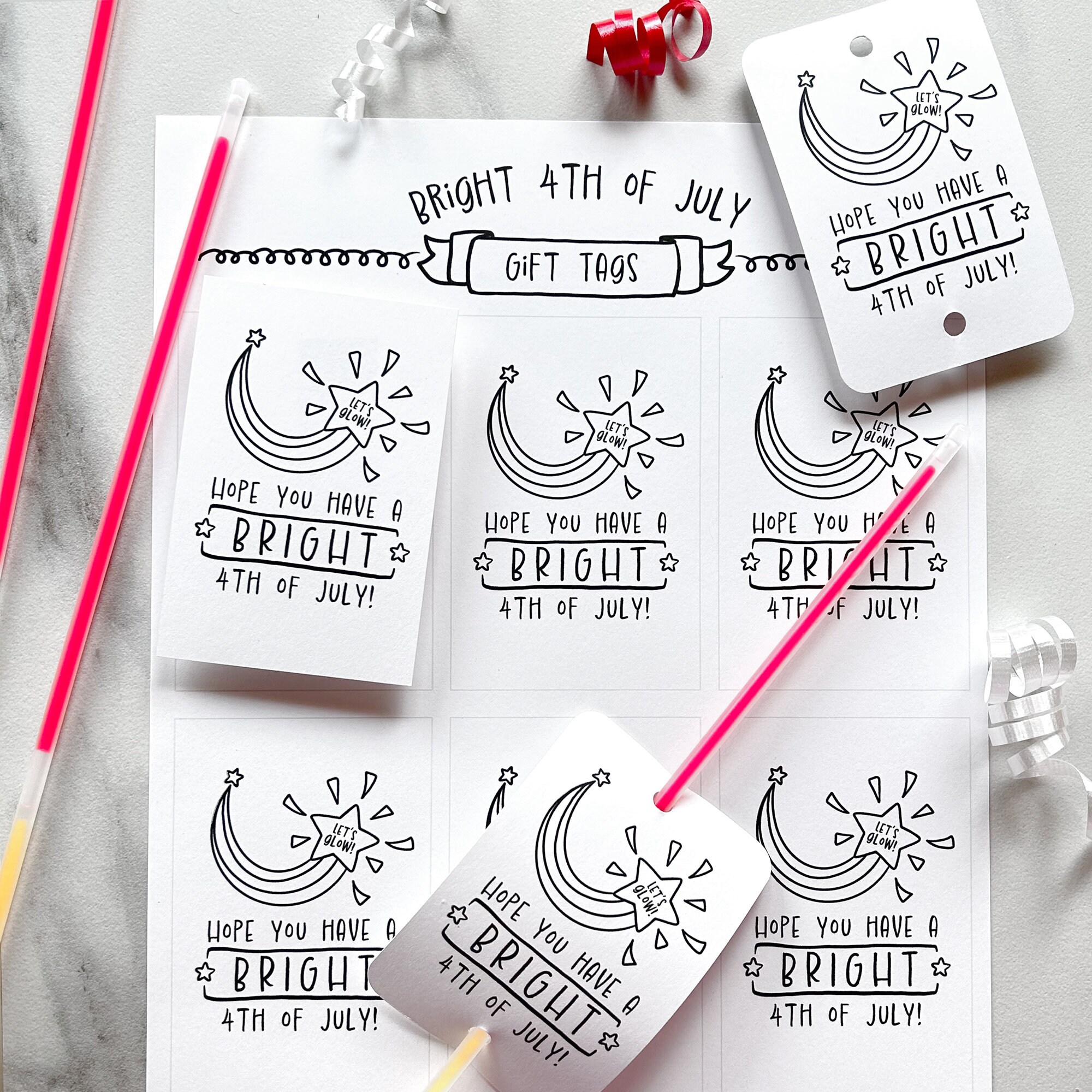 Fourth of July Glow Stick Holder, Printable Light up Necklace Gift Tag ...