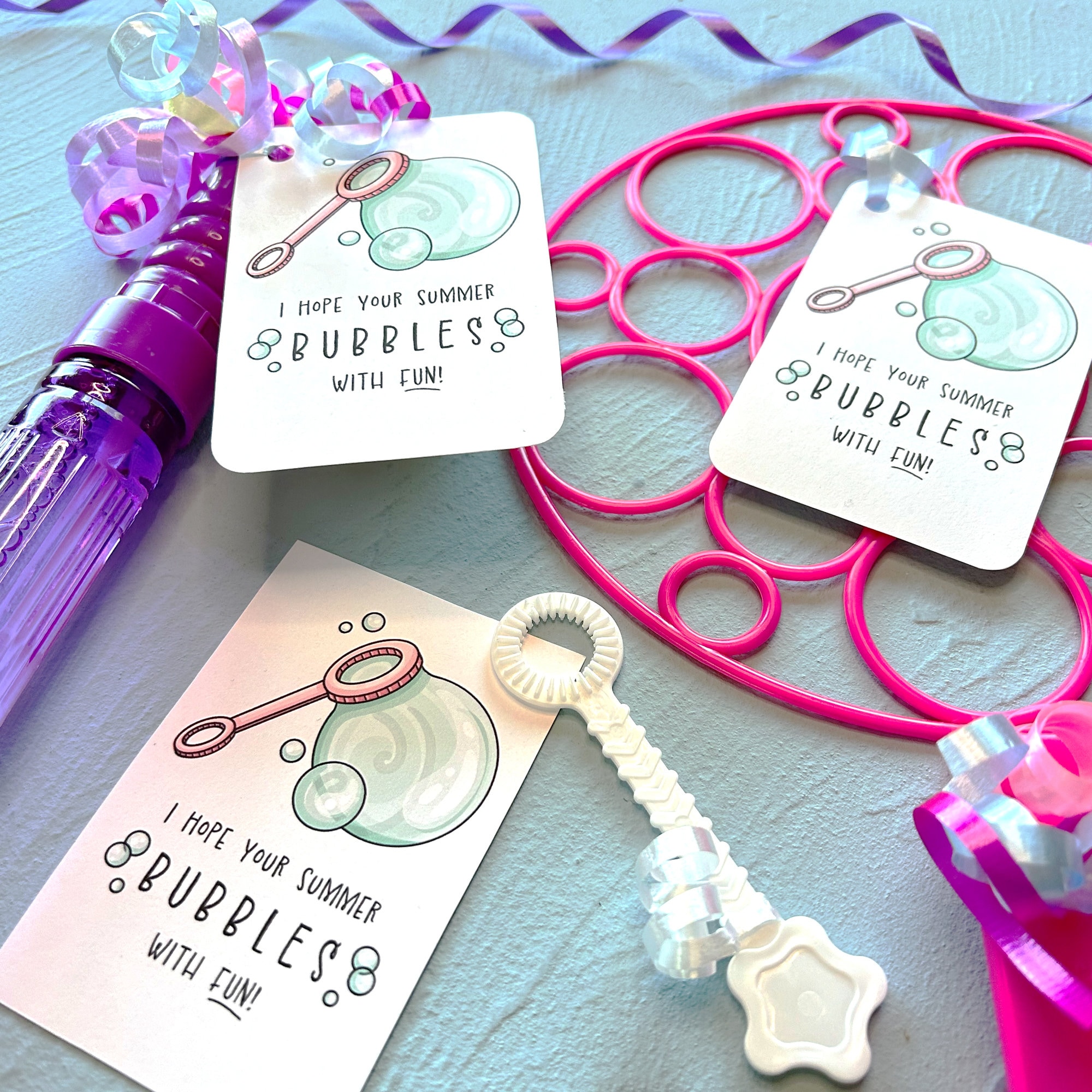 Printable Bubble Gift Tags, Summer Kickoff Party Favor Card, End of ...