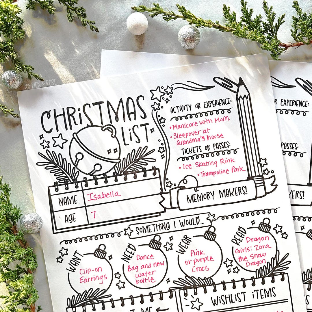 Christmas Wishlist Printable, Coloring Page Wish List, Kid Gift Ideas ...
