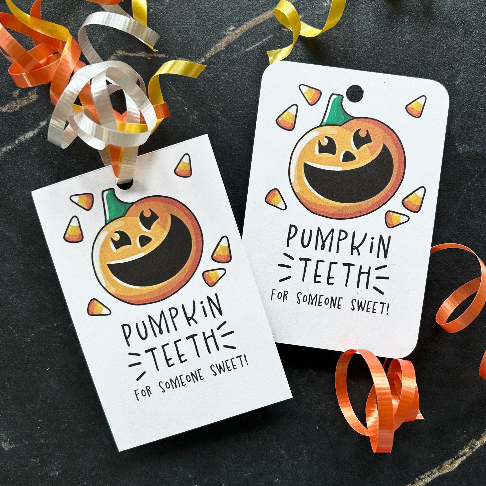 Pumpkin Teeth Treat Tags, Printable Halloween Candy Corn Gift Tags ...