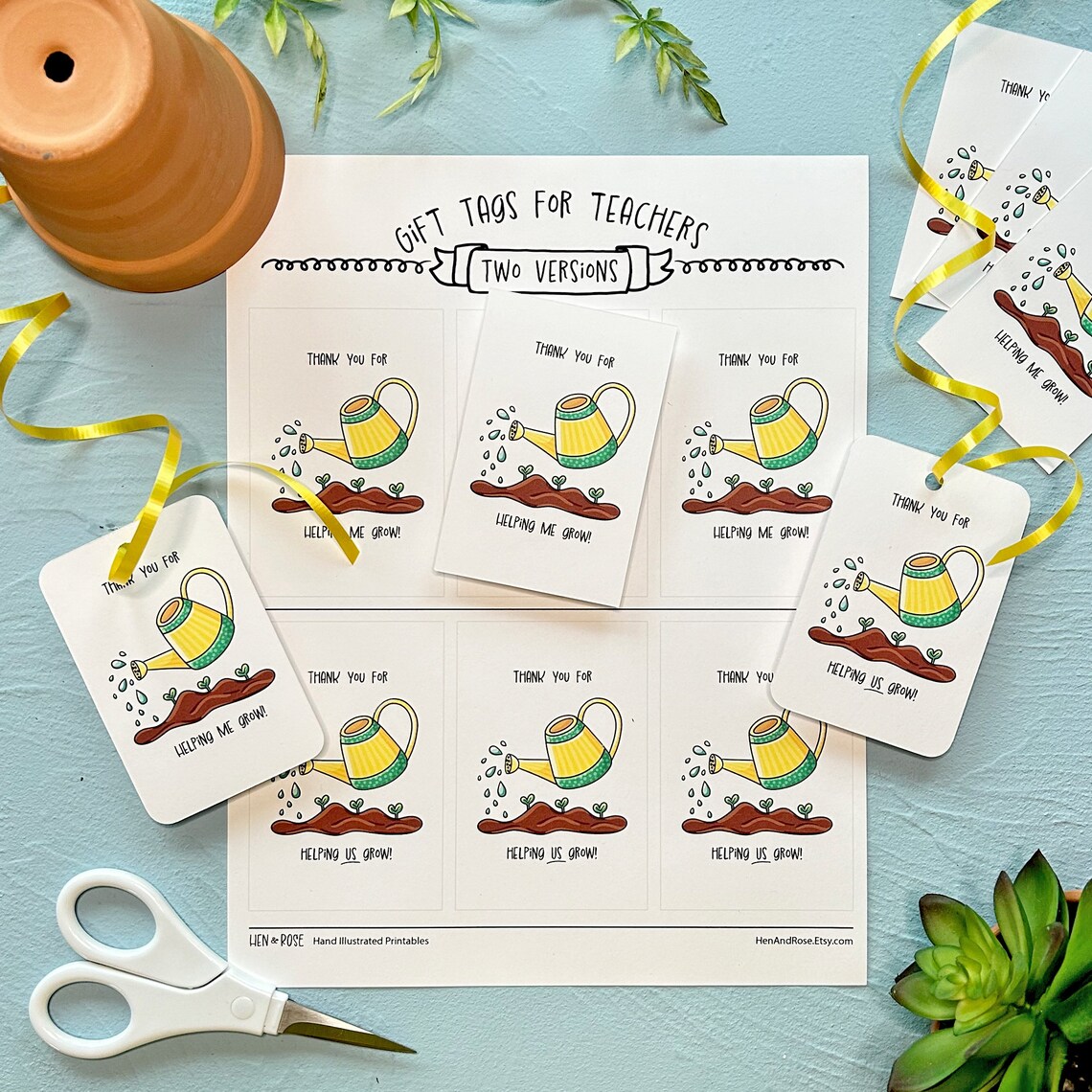 Printable Teacher Appreciation Gift Tags, Thank You for Helping Me Grow ...
