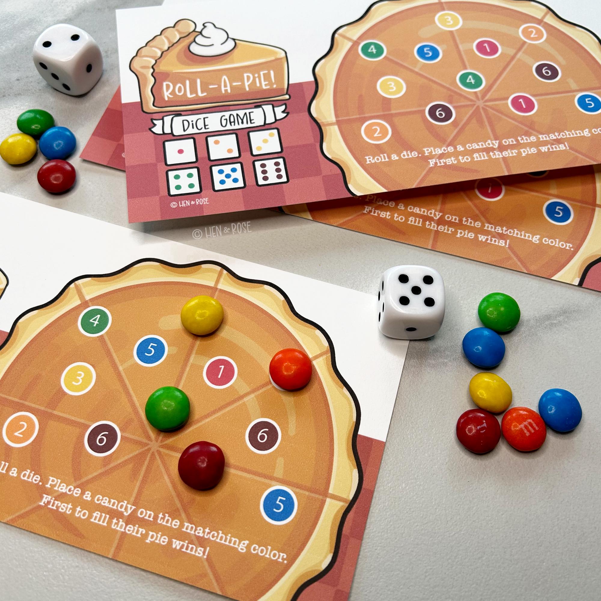 Roll A Pie Dice Game Printable, Kid Thanksgiving Table Party Game, Fall ...