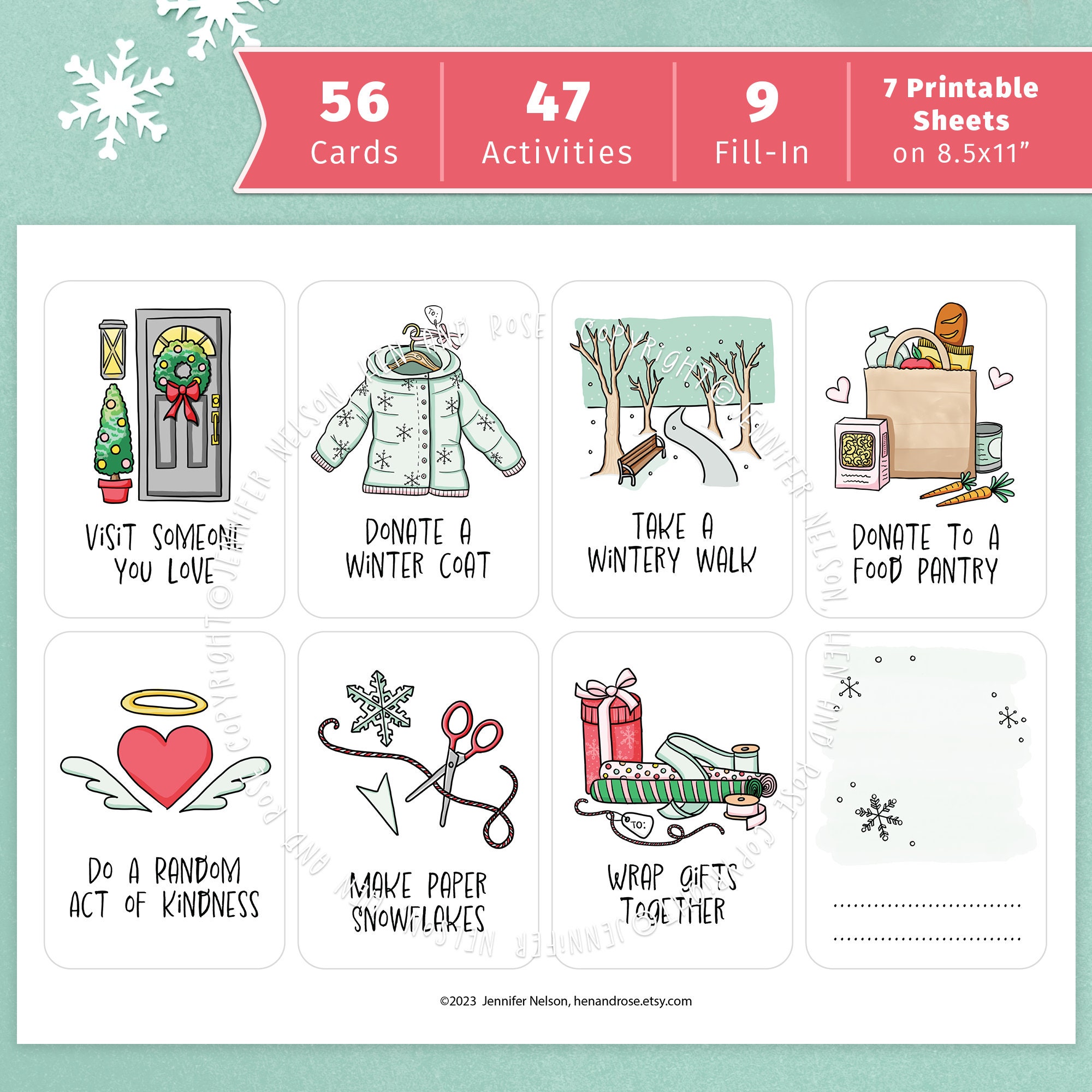 56 Advent Activity Cards, Hand Drawn Digital Download, Christian Family ...