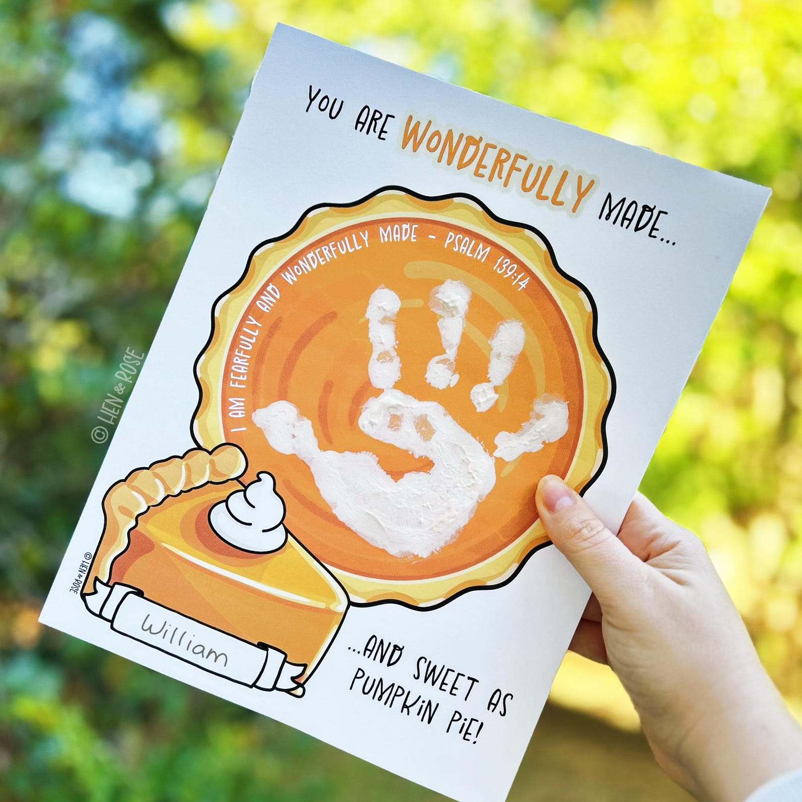 Christian Pumpkin Pie Handprint Art Printable, Wonderfully Made + Sweet ...