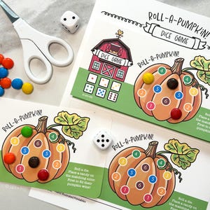 Roll A Pumpkin Dice Game Printable, Kid Thanksgiving Table Party Game ...