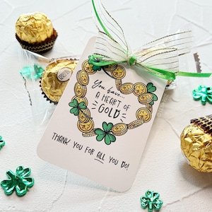 Cute St. Patricks Day Card Printable, Heart of Gold Gift Tag, Teacher ...