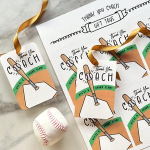 Baseball Thank You Coach Gift Tag, End of Season Printable Card, You're ...