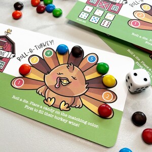 Roll A Turkey Dice Game Printable, Kid Thanksgiving Table Party Game ...