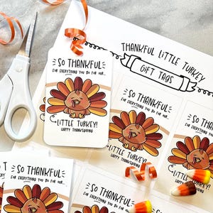 Printable Little Turkey Thank You Gift Tag, Thanksgiving Fall Card for ...