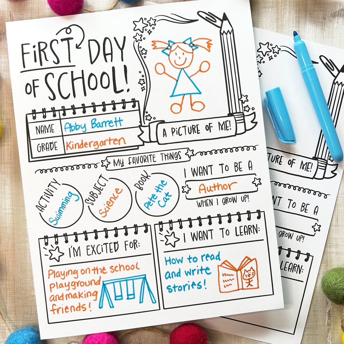 Start of School Worksheet Set, First Day Memory Book Coloring Page, All ...