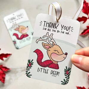 Printable Little Deer Thank You Gift Tag, Christmas Holiday Card for ...