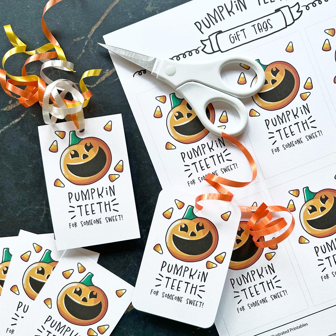Pumpkin Teeth Treat Tags, Printable Halloween Candy Corn Gift Tags ...