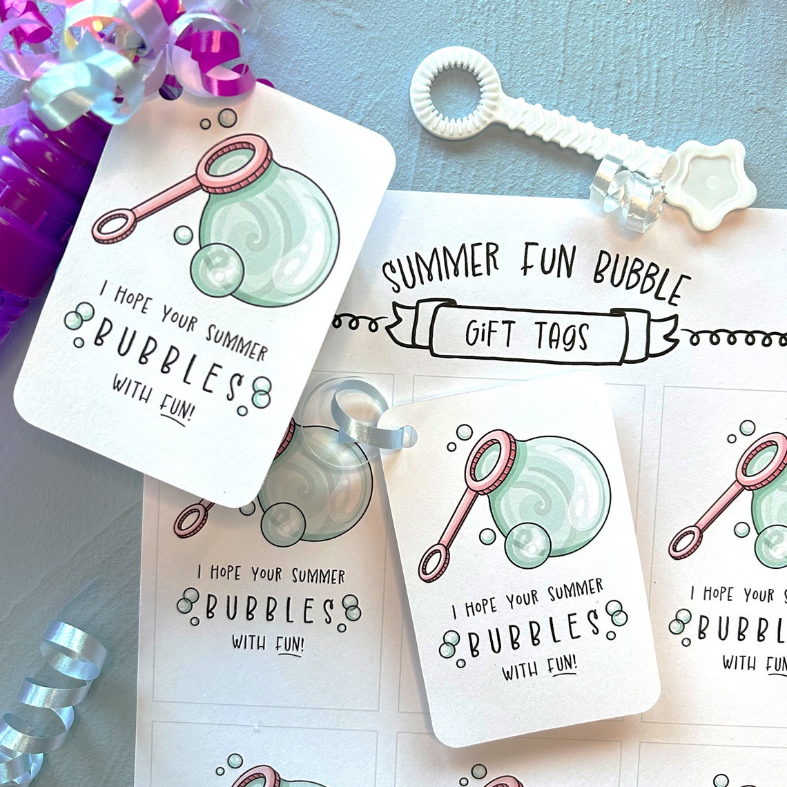 Printable Bubble Gift Tags, Summer Kickoff Party Favor Card, End of ...