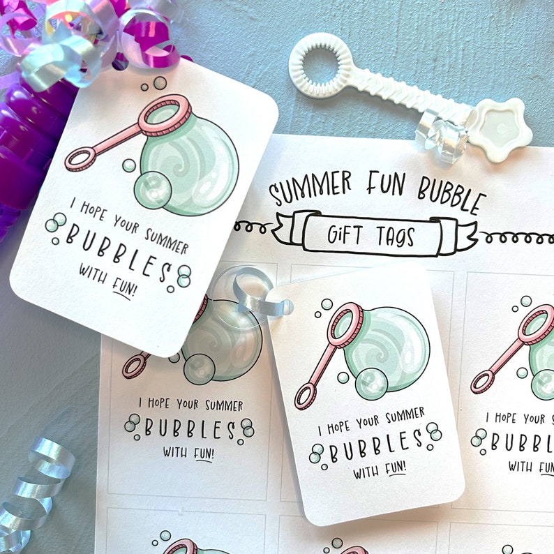 Printable Bubble Gift Tags, Summer Kickoff Party Favor Card, End of ...