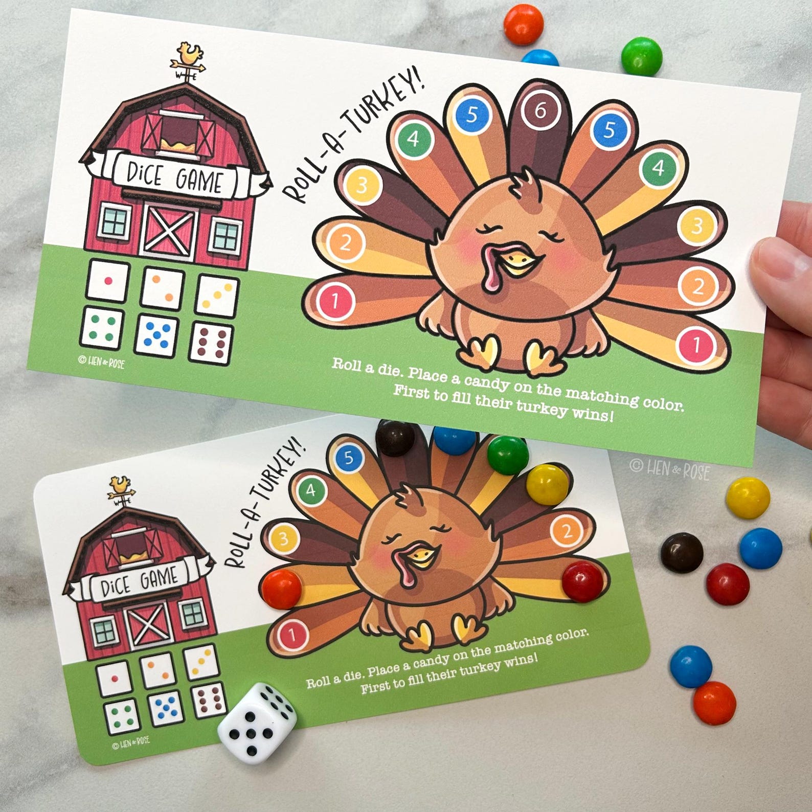 Roll A Turkey Dice Game Printable, Kid Thanksgiving Table Party Game ...