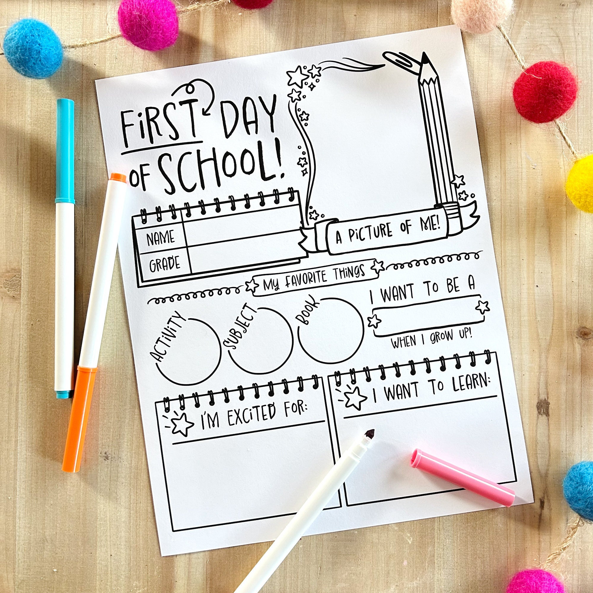 First Day of School Worksheet, Memory Book Coloring Page, Kid Capsule ...