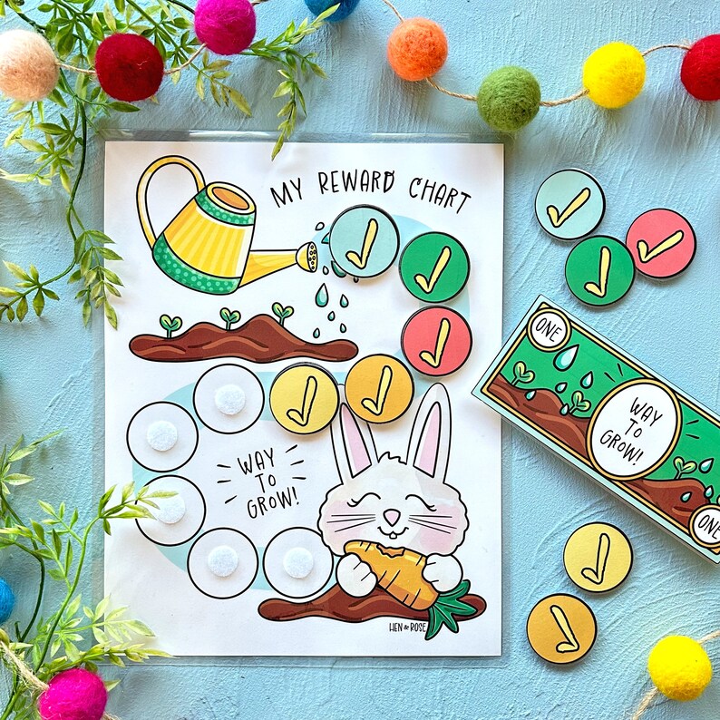 Kids Reward Chart Kit, Play Money Bucks Coupon, Garden Bunny Veggie ...