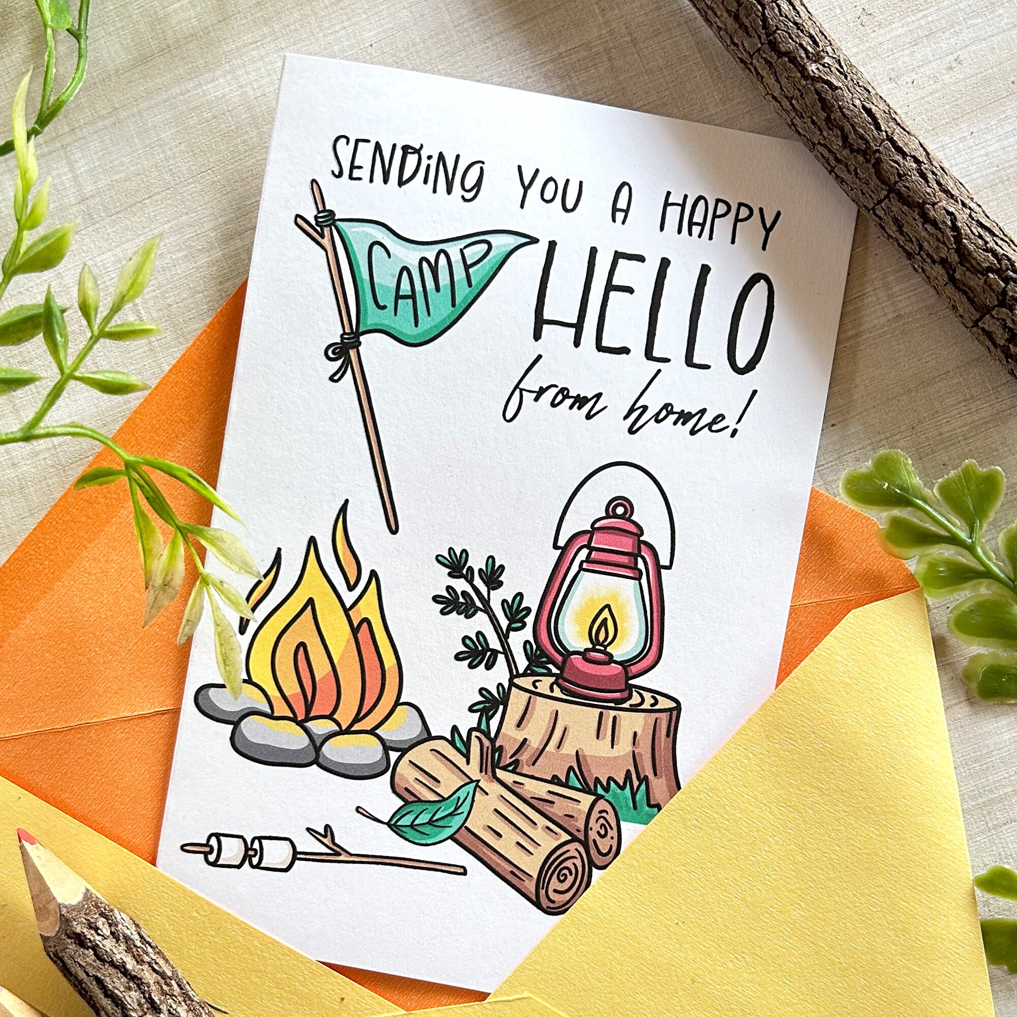 Thinking of You Camp Card Printable, Sleep Away Kids Camp Mail, Hello ...