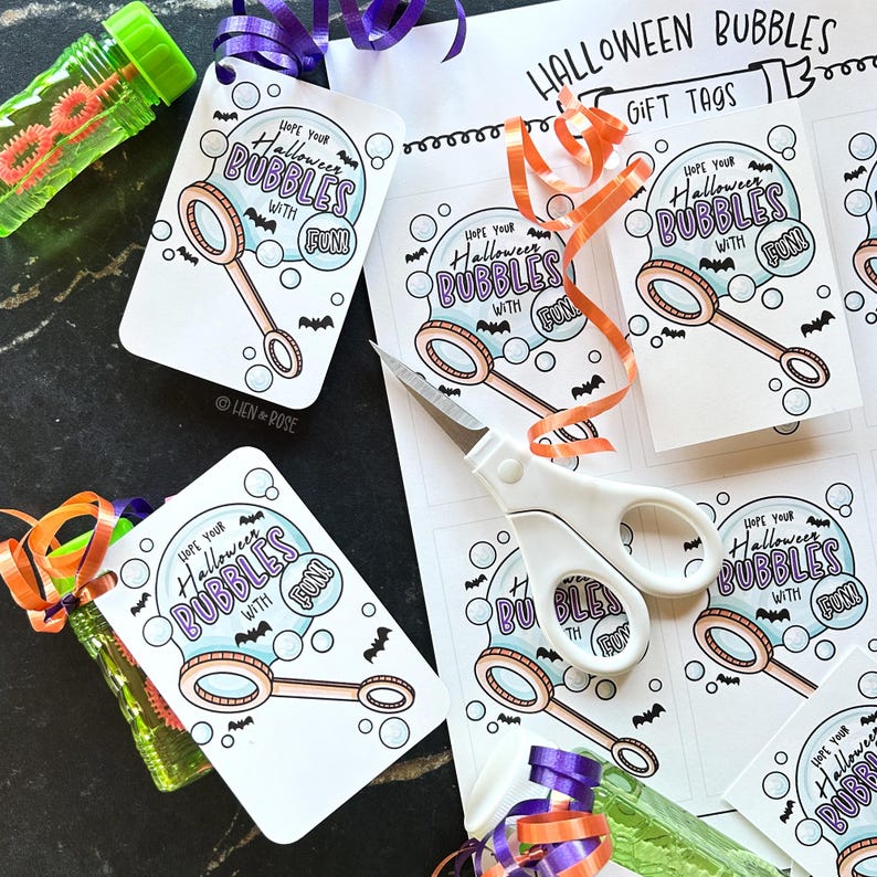 Bubbles of Fun Halloween Tag Download, Fall Trick or Treat Bat Card ...