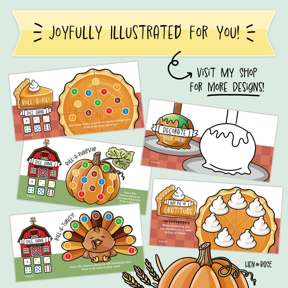 Roll A Turkey Dice Game Printable, Kid Thanksgiving Table Party Game ...